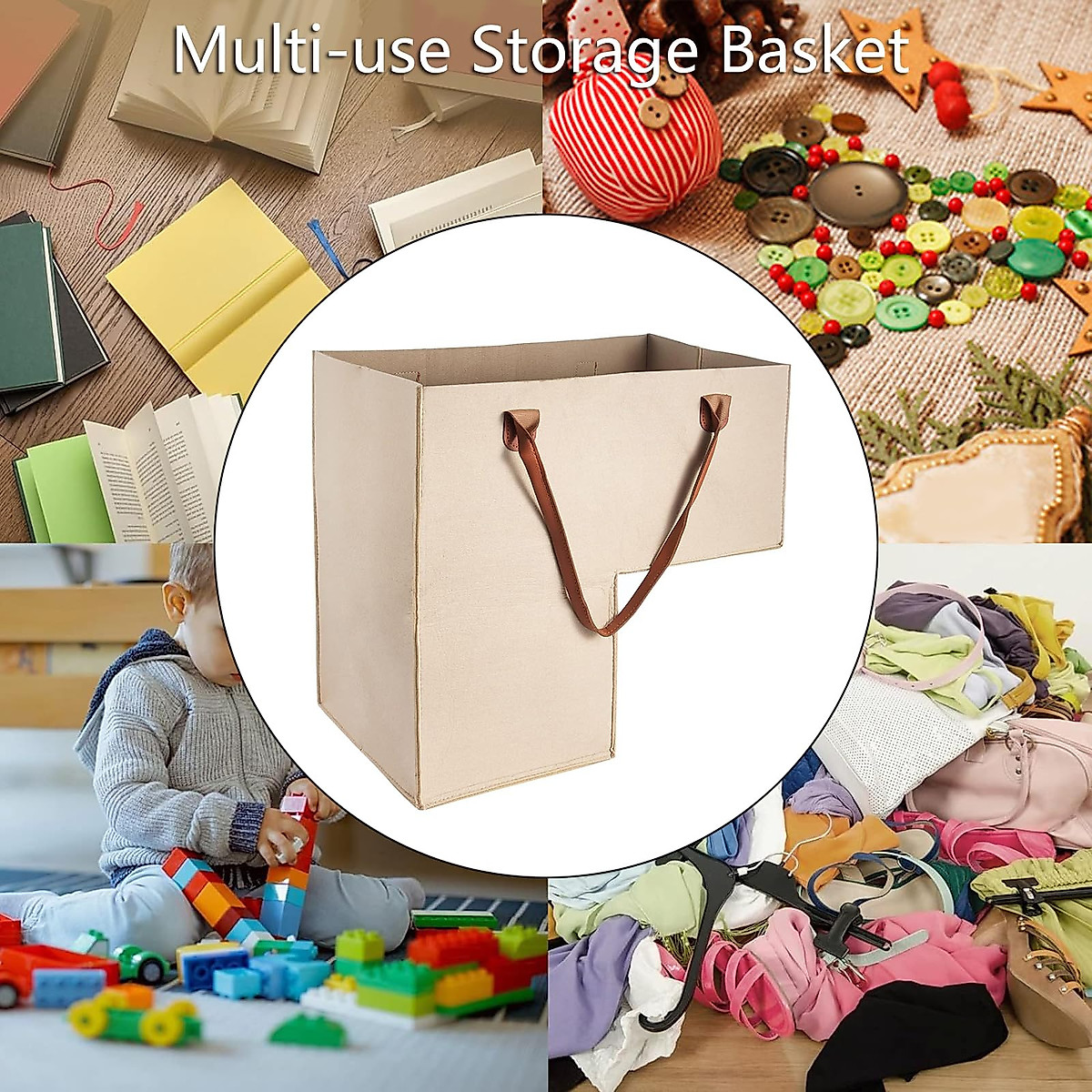 DLOULP Stair Basket with Leather Handles Felt L-Shape Large Capacity Stair Step Bag Foldable Staircase for Clothes