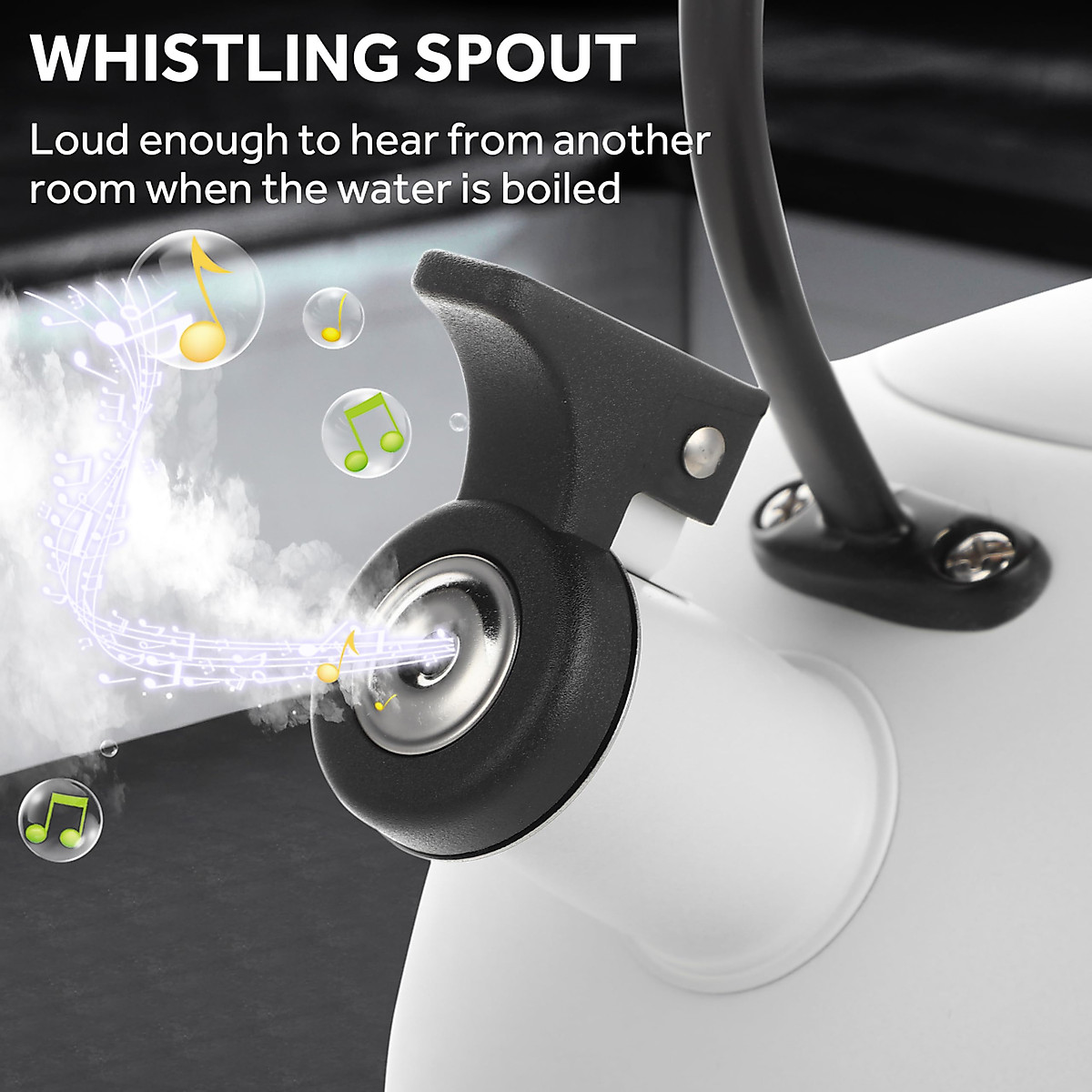 YSSOA Whistling Stovetop Tea Kettle, 3.17 Quart Stainless Steel Teapot with Cool Touch Ergonomic Handle, Hot Water Fast to Boil, White