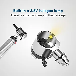 Otoscope Kit- Professional Diagnostic Ear Examination Otoscope Tool with 2 Halogen Lamps, 3 Different Size Ear Speculums for Children, Adults, Doctors, Veterinary, Even Pets