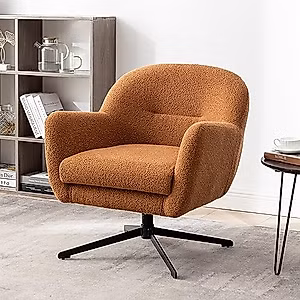 Art Leon Swivel Accent Chair, Modern Sherpa Fabric Upholstered Arm Chair, Single Sofa Chair with Metal Legs for Living Room Bedroom, Brown