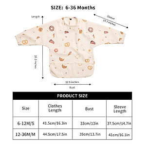HALAA VAUVA Long Sleeve Baby Bibs for Toddlers, Waterproof, Mess Proof, Coverall, Easy Clean Outfit Baby Smock with Food Catcher Pocket for Feeding, Eating, Washable, Boys Girls Led Weaning Shirt Bib