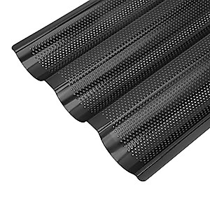 3 Slots French Baguette Pan for Baking Supplies, Black, Stainless Steel U Perforated Design Bread Baking Pan, Uniform Heating Oven Toaster Pan