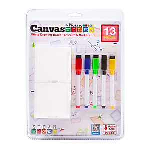 PicassoTiles Canvas Tiles Whiteboard with 8 Magnetic Building Tiles & 5 Marker Pens Expansion Construction Blocks STEAM Learning Kits Educational Toy Set Preschool Toddler Child Kids Ages 3