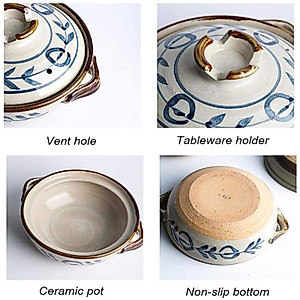 Round Ceramic Hot Pot Casserole Bank Clay Pot Saucepan Heat Resistant Soup Pot Slow Cooker For Rice Stew(Size:1.2L,Color:B) (C 1.2L) (A 2.2L)