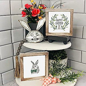 Easter Decorations Farmhouse Easter Home Decor Easter Signs 36 Interchangeable Sayings with 3 Wooden Frames Easter Spring Decorations for Office and Living Room Tiered Tray Decor Table Desk Wall Decor Seasonal Decoration Holiday Gift