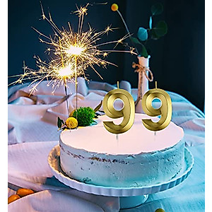 Gold 99th Birthday Candles,Gold Number 99 Cake Topper for Birthday Decorations Party Decoration