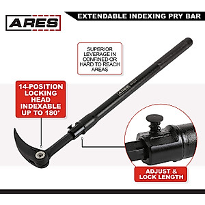 ARES 46003-21-Inch to 33-Inch Extendable Indexing Pry Bar - 14-Position Adjustable Angle Head - High Strength Chrome Vanadium Steel