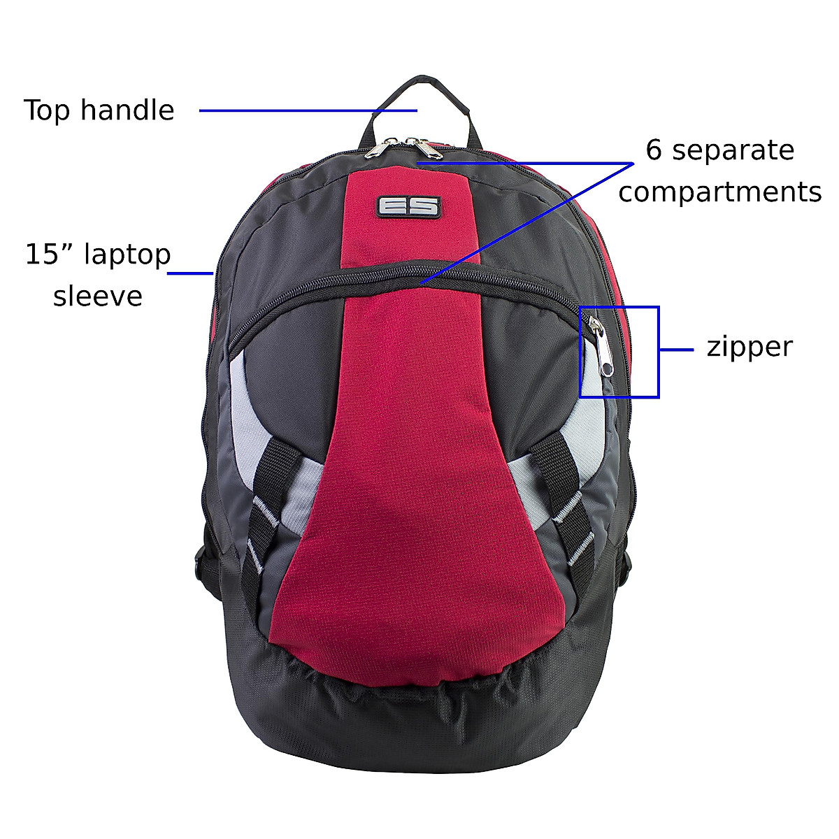 Eastsport Oversized Multifunctional Sports Backpack for Work, Travel, Outdoors - Black/Red