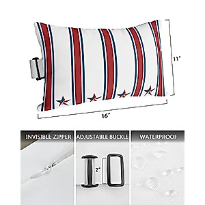 Recliner Head Pillow Ledge Loungers Chair Pillows with Insert 4th of July Star Stripes White Lumbar Pillow with Adjustable Strap Outdoor Waterproof Patio Pillows for Beach Pool Chair, 2 PCS