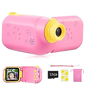 SUZIYO Kids Video Camera Digital Camcorder, Birthday Gifts for Age 3 4 5 6 7 8 9 Boys and Girls, Children Videos Recorder Toy for Toddler HD 1080P 2.4 Screen with 32GB Micro SD Card- Pink