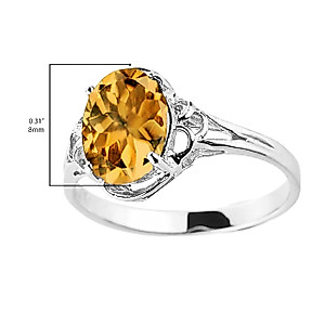 14k White Gold November Birthstone Genuine Oval Citrine Gemstone Solitaire Ring - Size 9