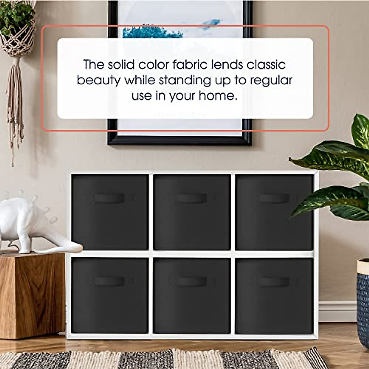 Ornavo Home Foldable Collapsible Storage Box Bins Shelf Basket Cube Organizer with Dual Handles - Set of 6-13 x 13 x 13 - Black