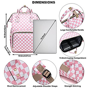 Dezcrab Checkered Laptop Backpack for Women, College Bookbag School Backpack Work Business Travel 15.6 Inch Computer Backpacks (Pink)