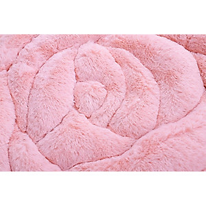 Chic Rose Flower Chair Pad Seat Cushion for Dining Chairs Soft Faux Fur Floor Pillow Area Rugs Home Decor No Slip Patio Kitchen Office Dorm Sofa Chair Cover Pad Comfort Plush Car Seat Cushion (Pink)