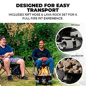 Outland Living Portable Propane Fire Pit, 19-inch, 58,000 BTU Smokeless Gas Firebowl | Perfect for Camping, Patio, Backyard, Tailgating, Deck, RV| Black 823 Standard