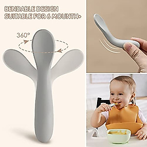 6 Pack Baby Spoons, Shorter Length for Self Feeding, First Stage Spoons, Food Grade Silicone, 6+ Months, Baby Training Spoons Infant Spoons, Dishwasher Safe & Boil-proof