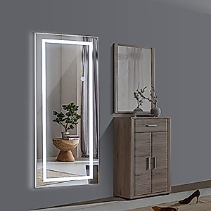 QiMH Vertical 47x22 Inch Wall Mounted LED Lighted Vanity Mirror with Aluminum Frame Backlit, 3 Colors Dimmable Light, Bedroom and Bathroom Hanging Rectangle Whole Body Mirror