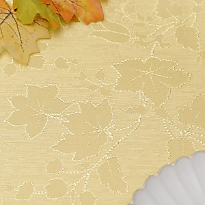 misaya Rectangle Fall Jacquard Tablecloth, Maple Leaf Damask Table Cloth, Waterproof Fabric Table Cover for Harvest and Thanksgiving Decorations (60" x 120", Yellow)