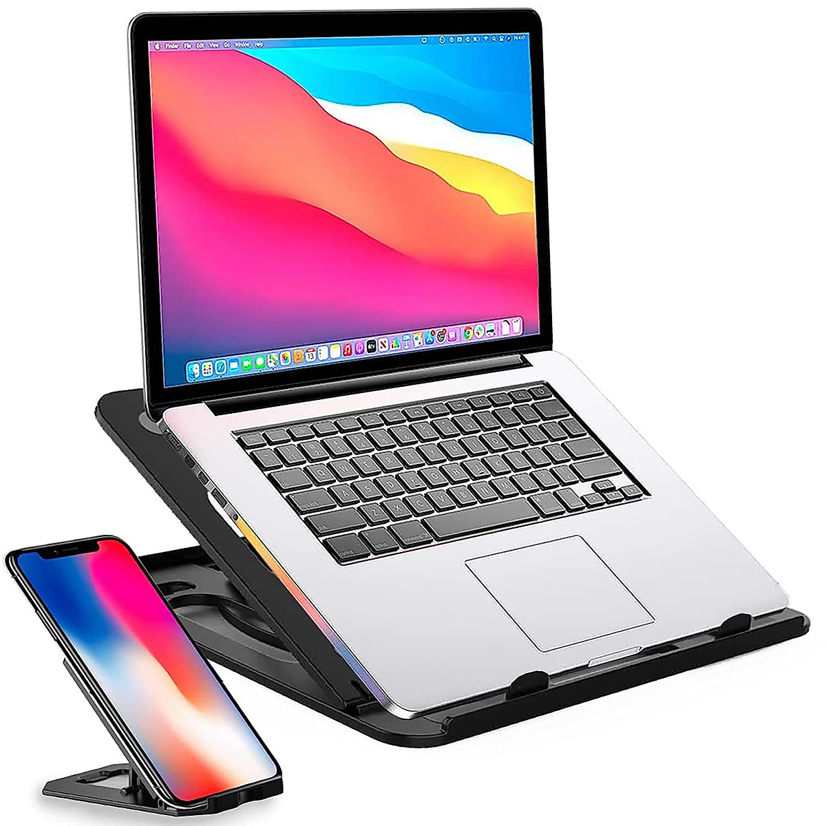 KEROLFFU Laptop Stand Cooler with Rotating Base 360degree,Phone Stand Include, Portable Foldable Laptop Riser for 10 to 17” Notebook (Suits MacBook/Air)