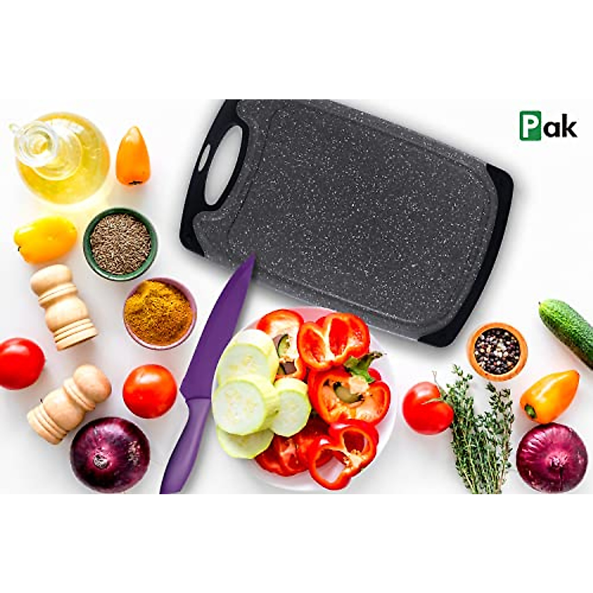 Pak Cutting Boards Set, Chopping Board, Plastic Cutting Boards for Kitchen Dishwasher Safe BPA Free, Large Cutting Board, Cutting Boards for Kitchen, Meat Cutting Board, Slip Resistant, Juice Grooves