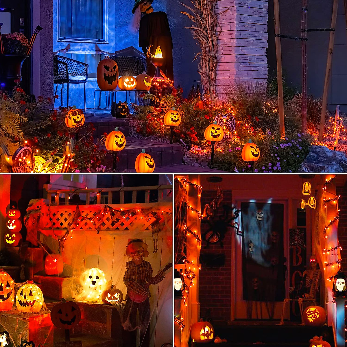 POTIVE Orange Halloween Lights, 2 Pack Each 75.5Ft 200 LED Orange String Lights Outdoor, 8 Modes Solar Orange Lights for Thanksgiving Yard Tree Fall Christmas Halloween Decoration