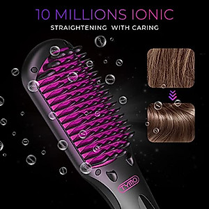 TYMO lonic Hair Straightener Brush | Enhanced Straightening Brush with 16 Temps | Anti Frizz Hot Brush to Smooth Hair | Anti-Scald Safety Design & Easy to Use for Women | Dual Voltage for Travel