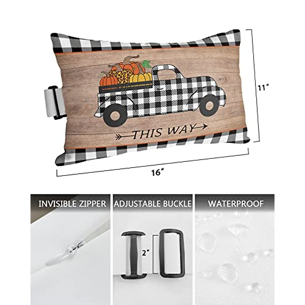 Recliner Head Pillow Ledge Loungers Chair Pillows with Insert Truck Carry Pumpkin Black Plaid Wooden Board Lumbar Pillow with Adjustable Strap Outdoor Waterproof Patio Pillows for Beach Pool, 2 PCS