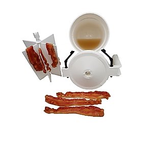 Stress Free Bacon in A Stress Filled World!! Wow Bacon Microwave Cooker New P10 Model! No Splatter or Mess! Over 2,000 Amazon reviews 4+ / 5 Quality USA Manufacturing and Wow Customer Service!
