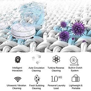 EUKK 2 in 1 Ultrasonic Turbo Washing Machine, Portable Mini Washing Machine, Multifunctional Turbo Washing Machine, USB Portable Laundry Machine for Home, Travel, Business Trip, Apartment, Dorm (A)