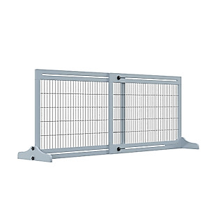 PawHut 72" W x 27.25" H Extra Wide Freestanding Pet Gate with Adjustable Length Dog, Cat, Barrier for House, Doorway, Hallway, Gray