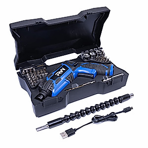 RealWork Electric Screwdriver, 4V Cordless screwdriver with rechargeable 1500mah Li-ion Battery, Includes screwdriver bit, sockets, Flex Shaft. LED Working light, Hard Plastic Carry Case