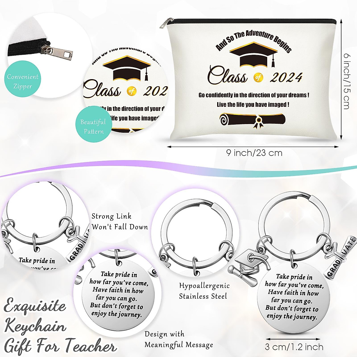 Patelai Class of 2024 Gifts for Graduates 2024, Ideal Graduation Gifts for Her Him High School College Graduation Daughter Friends Graduation 12oz Wine Tumbler, Keychain, Bag (Rose Gold,3 Pcs)