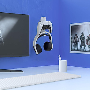 EJGAME Game Controller & Headphone Stand Wall Mount Holder Compatible with PS5, PS4, PS3,Xbox ONE, Series X, Switch, Gamepad & More, Stay Organized No Screws (White)
