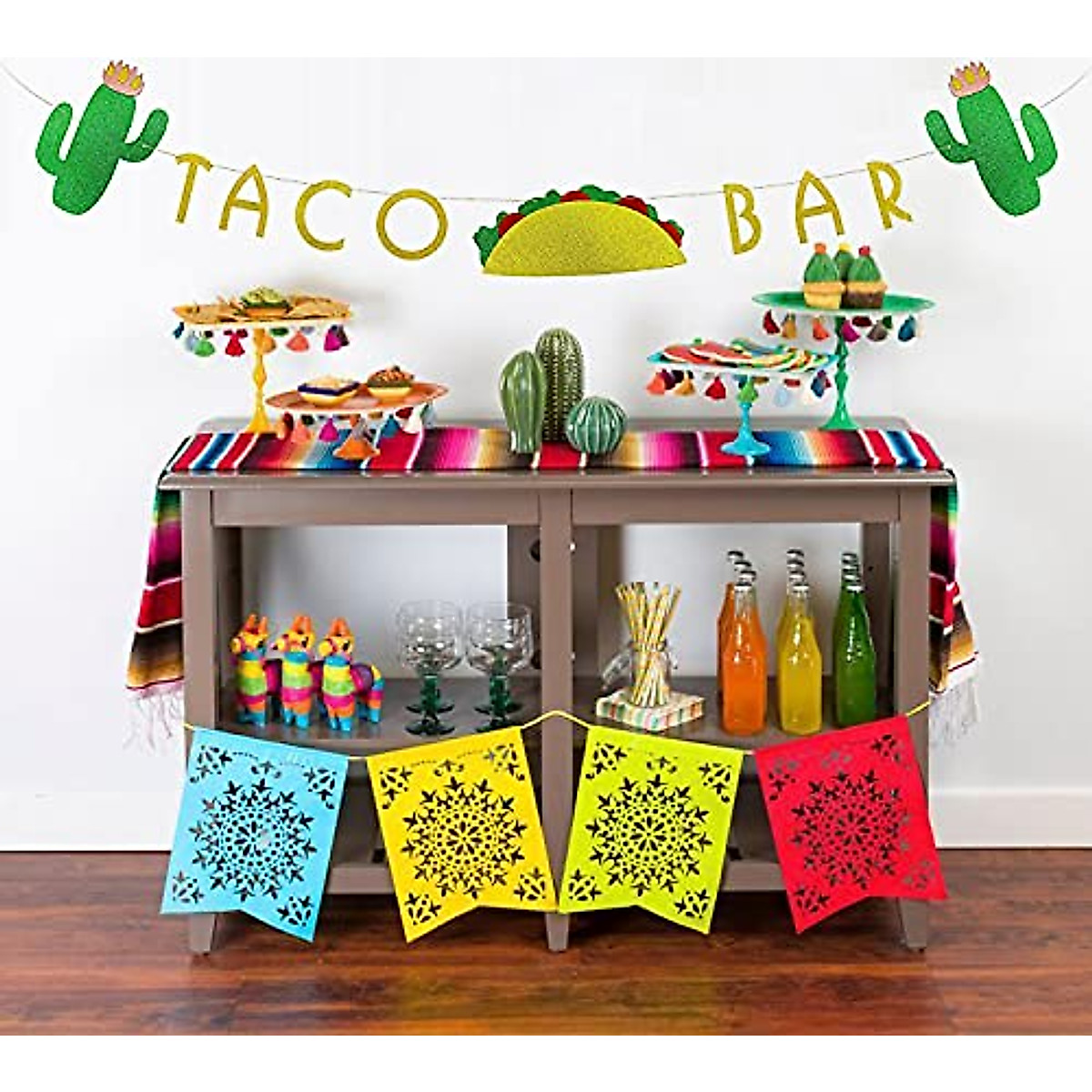HAKPUOTR Taco Bar Banner with Cactus and Taco, Mexican Theme Birthday/Baby Shower/Bridal Shower/Engagement, Party Decorations, Fiesta Themed Party Taco Bar Décor