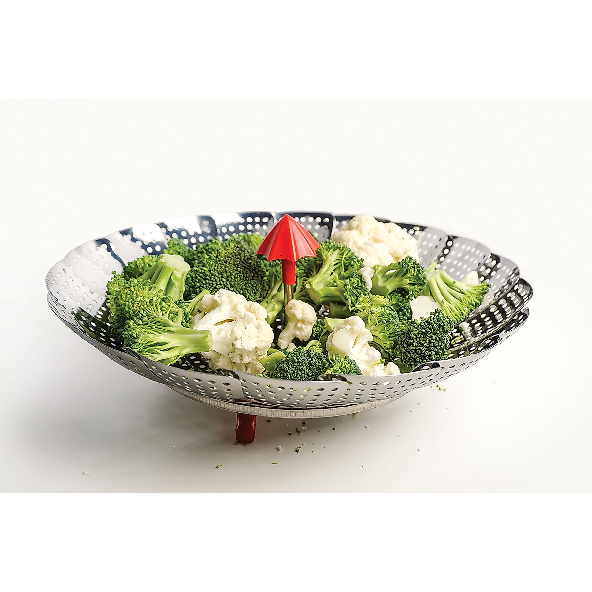 RSVP International Endurance Kitchen Collection Expandable Vegetable Steamer, 12-inch, Silicone Feet, Stainless Steel