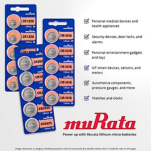 Murata CR2430 Battery DL2430 ECR2430 3V Lithium Coin Cell (5 Batteries)