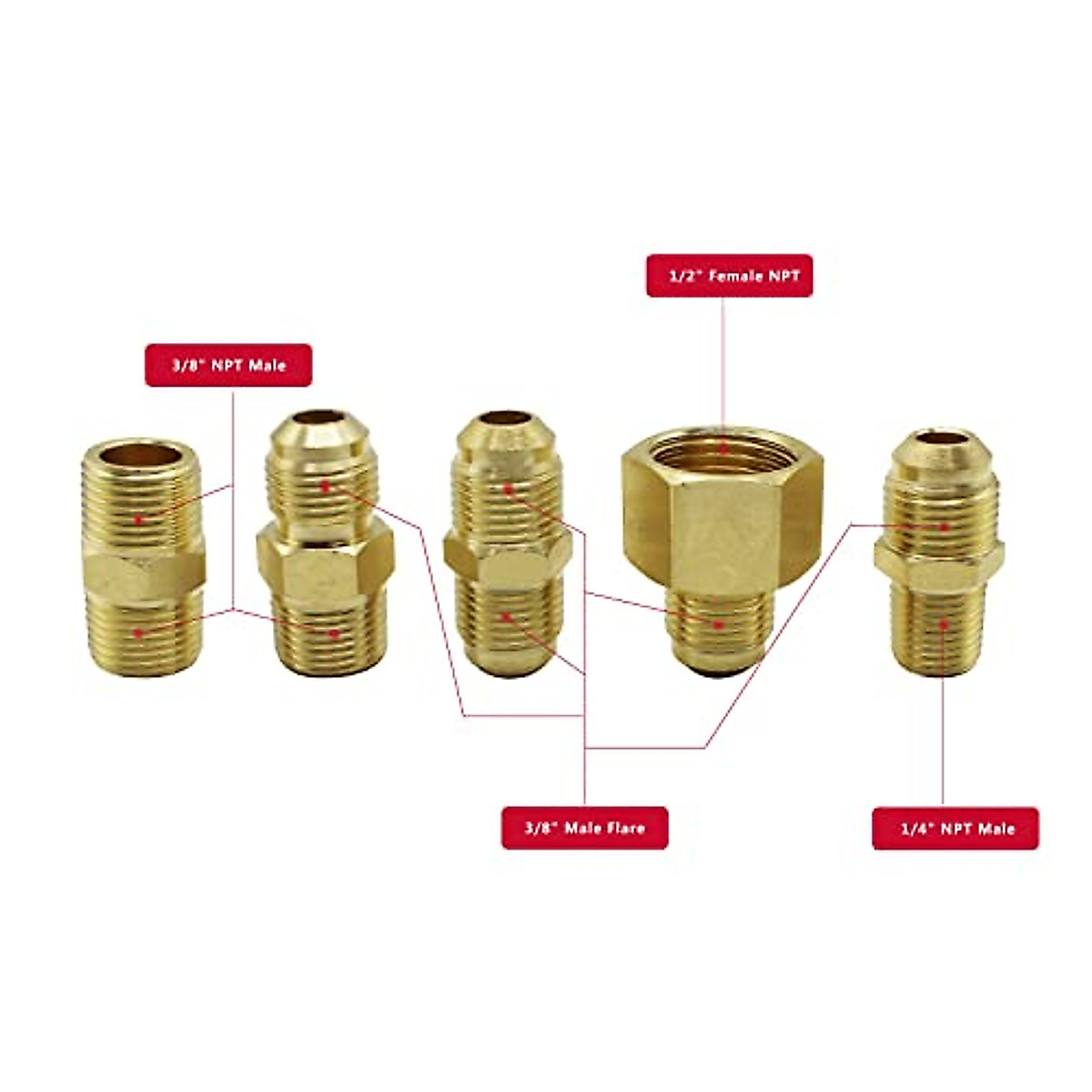 10 Feet High Pressure Braided Propane Hose Extension with Conversion Coupling 3/8" Flare to 1/2" Female NPT, 1/4" Male NPT, 3/8" Male NPT, 3/8" Male Flare for RV, Cooker, Propane Fire Pit, Heater