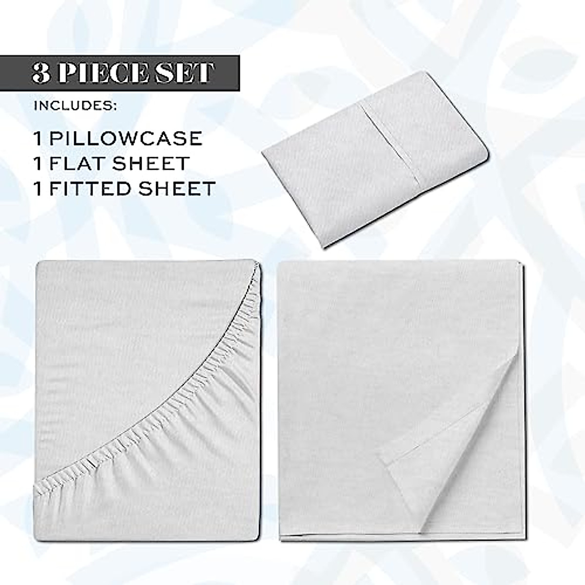 White Classic 3 Piece Hospital Bed Sheet Set, Soft Jersey Knitted T-Shirt Quality, 1 Flat, 1 Fitted, 1 Pillowcase