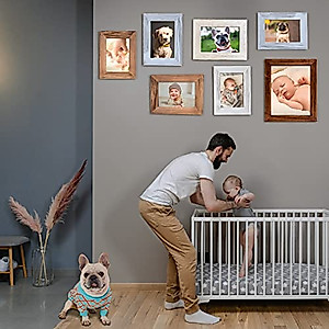 8x10 Picture Frame Wood Rustic Handmade Striped Border Brown Photo Frames High Definition Glass for Wall or Tabletop Display Gift Family Office Wedding Home Gallery Country Farmhouse Collage Decor