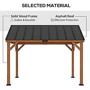 BHVXW 12' x 11' Hardtop Gazebo with Wood Frame and Waterproof Asphalt roof, Gazebo Canopy for Garden, Patio, Backyard