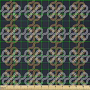 Ambesonne Abstract Fabric by The Yard, Pattern with Interlacing Lines Knots Modern Twisted Tangled Design, Microfiber Fabric for Arts and Crafts Textiles & Decor, Dark Blue Marigold White