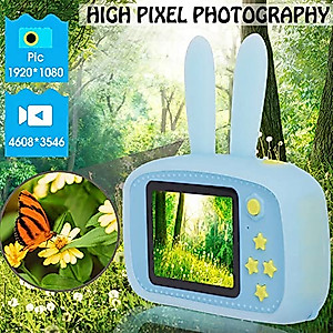 Kids Camera, Rabbit Shape Video LCD Screen Kid Camera, Kids Camera for Girls, USB Data Transfer Kids Digital Camera, Battery Powered Toddler Camera White