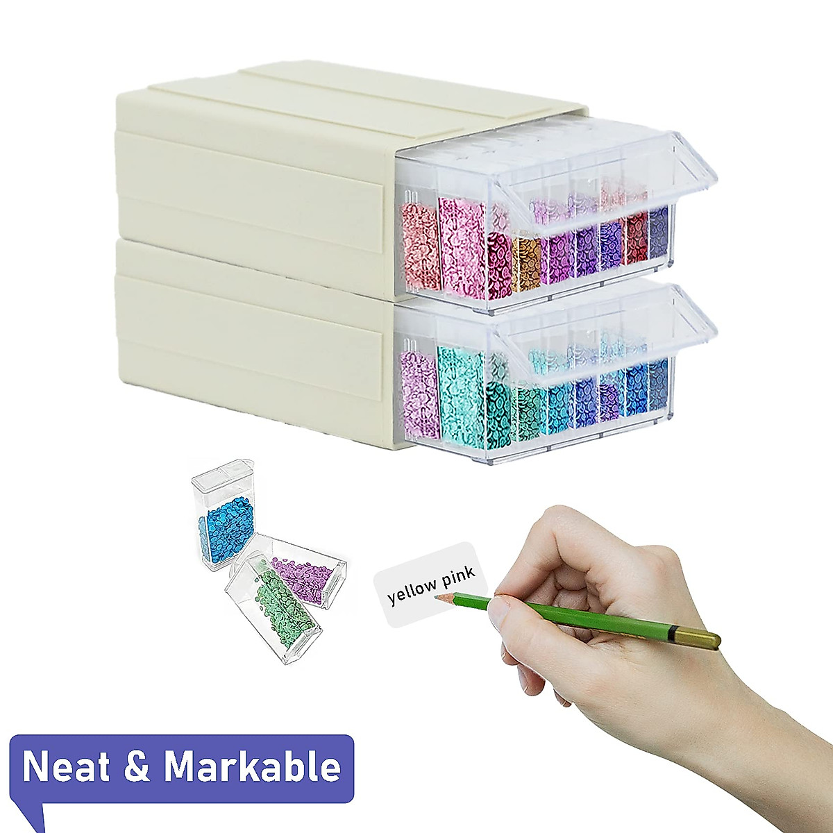 KDO Storage Containers for Diamond Painting, 2 Packs Stackable Craft Storage Organizers 70 Slots Individual Containers for Diamond Art Beads Nail Pill Rhinestones Seed