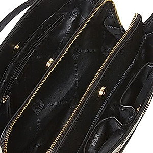 Anne Klein womens Anne Klein Triple Compartment Satchel with Card Pouch, Black/White, 13.5 L x 4.75 D 9 H US