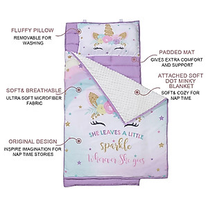 Extra Large Toddler Nap mat by Cokouchyi, Toddler Sleeping Bag with Removable Pillow, Measures 53 x 21 x 1.5 Inches, Sleeping Mat for Girls, Ideal for Daycare and Preschool Kindergarten, Unicorn