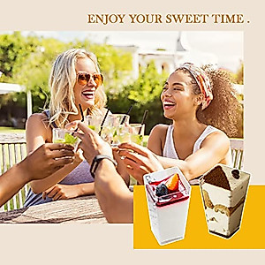 JOLLY CHEF 100 x 3oz Square Mini Dessert Cups with Spoons, Clear Plastic Parfait Appetizer Cup - Small Plastic Dessert Cups Reusable Serving Bowl for Tasting Party Desserts Appetizers