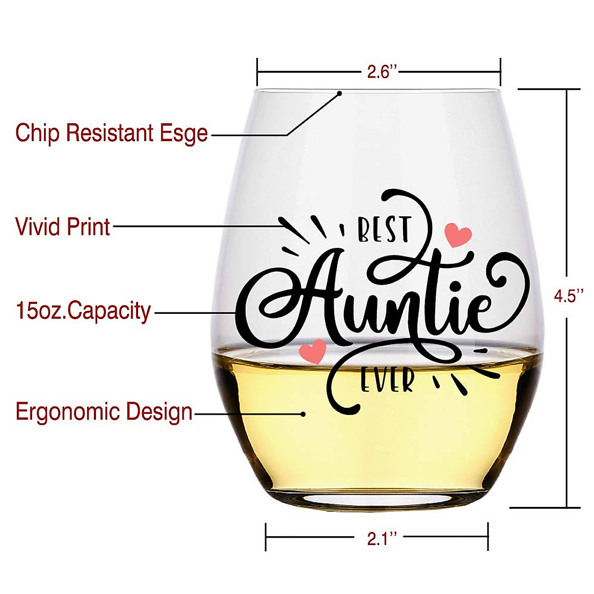 Perfectinsoy Aunt Gifts, Aunt Wine Glass 15 Oz, Best Auntie Ever Gift, Baby Announcement, Funny Auntie Birthday Gifts for New Aunt to Be for Mother’s Day, Perfect Aunt Gift Perfect for Sister