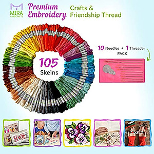 Premium Rainbow Color Embroidery Floss - Cross Stitch Threads - Friendship Bracelets Floss - Crafts Floss - 116 Pcs - 105 Skeins Per Pack and Set of 10 Embroidery Needles and 1 Threader