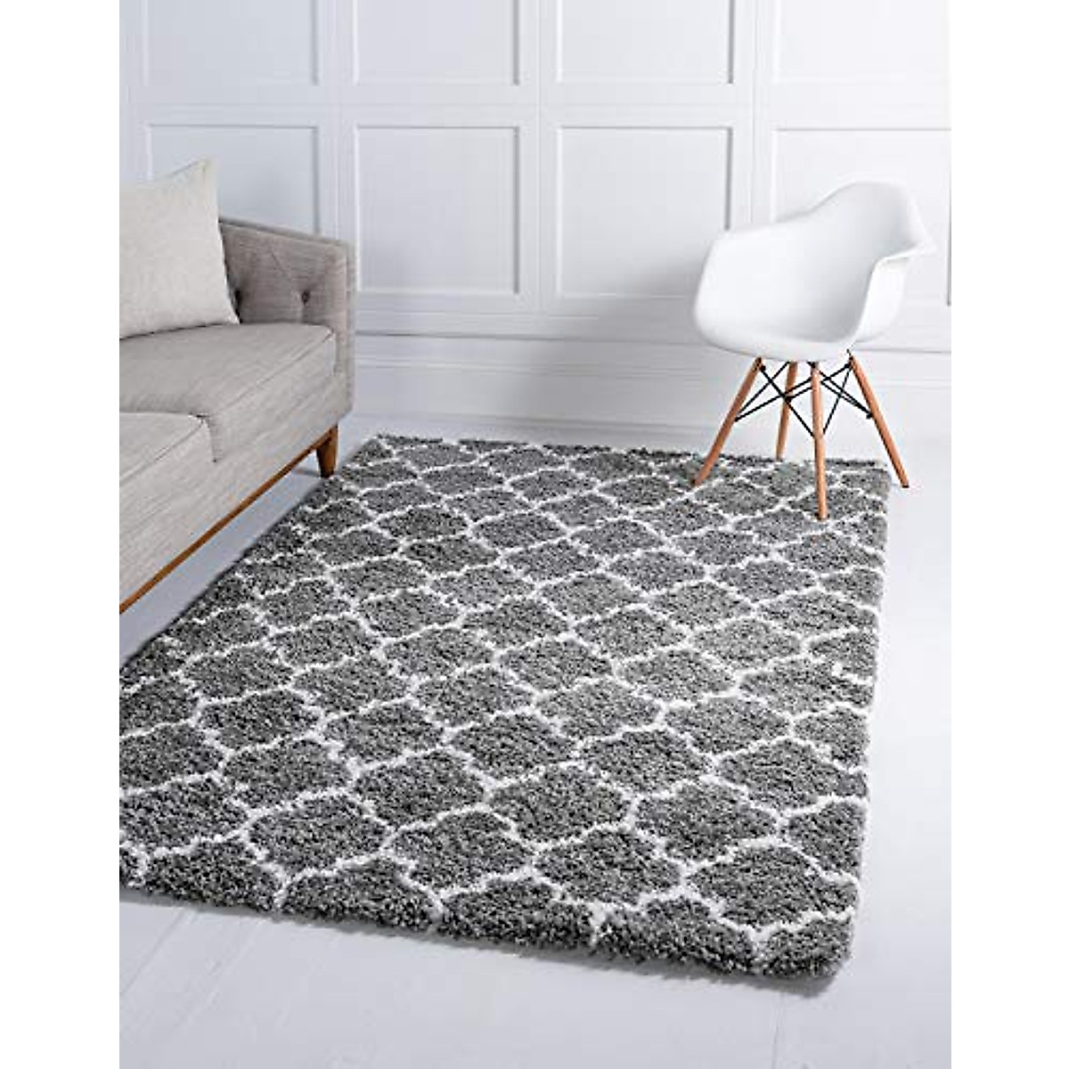 Unique Loom Rabat Shag Collection Area Rug - Marble (5' 1" x 8' Rectangle, Gray/ Ivory)