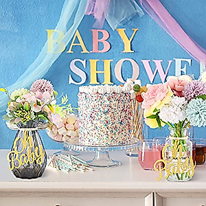 10 Pieces Baby Shower Cutout, Baby Table Centerpiece, Glitter Gender Reveal Party Decoration, Baby Shower Table Decoration with Rope for Home Birthday Party, Kids' Party Decoration (Gold)
